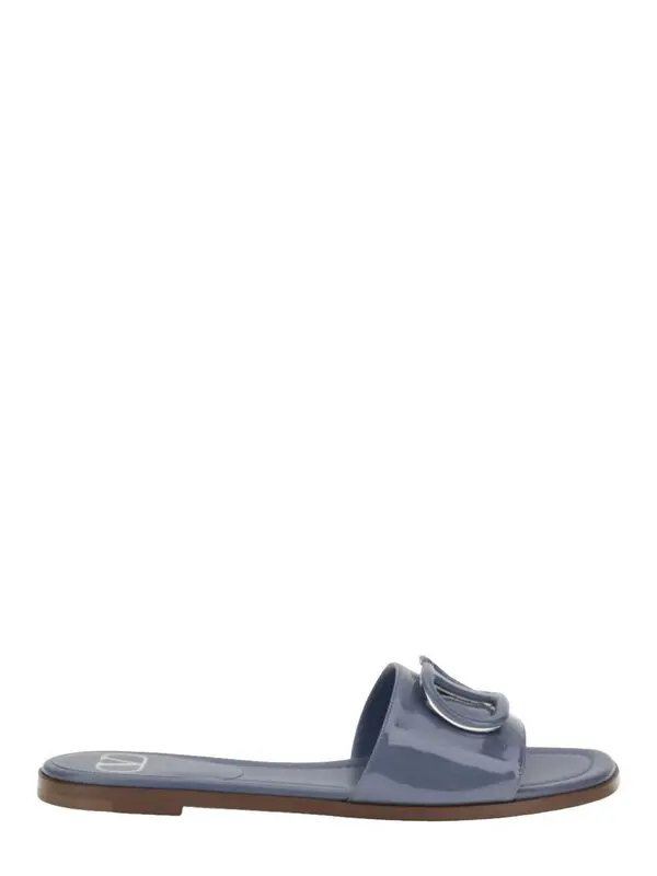 Valentino Garavani Vlogo Signature Patent Leather Low Heel Slide Sandals - Dust