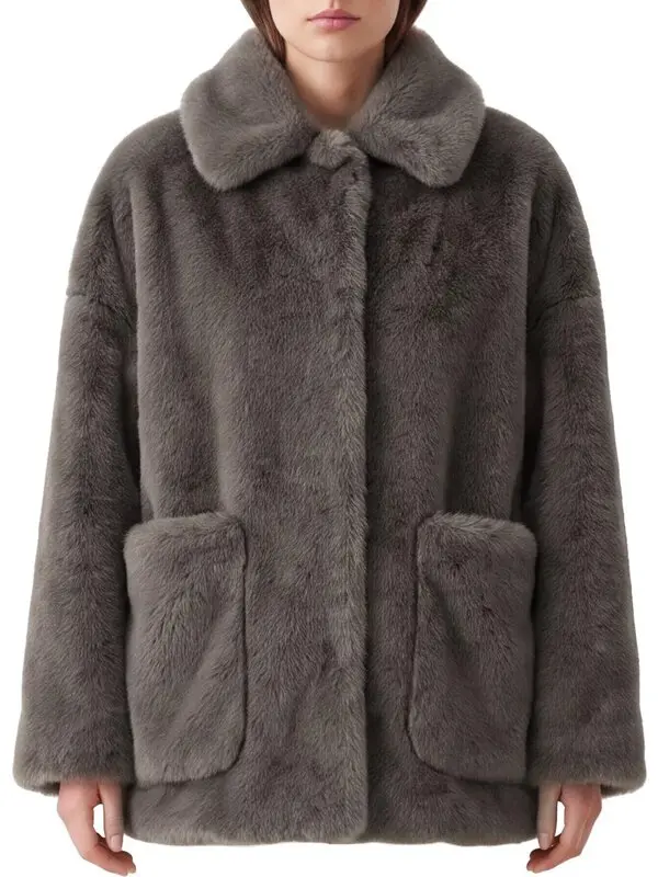 Herno Faux Fur Coat With Classic Collar And Dropped Shoulders - Brown