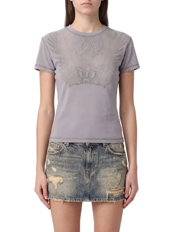 DIESEL® Slim Fit Cotton T-shirt With Embroidered Logo And Dévoré Details - White