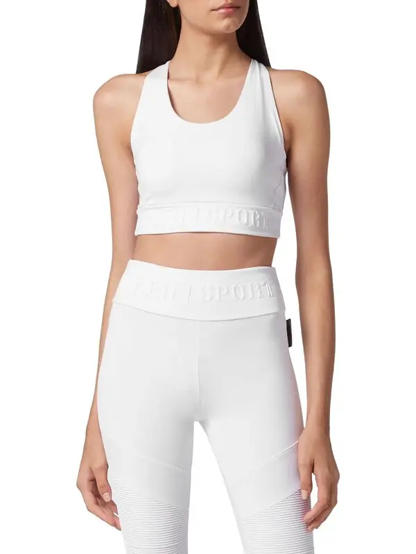 PLEIN SPORT Cropped Sports Jersey Top With Thin Straps - White