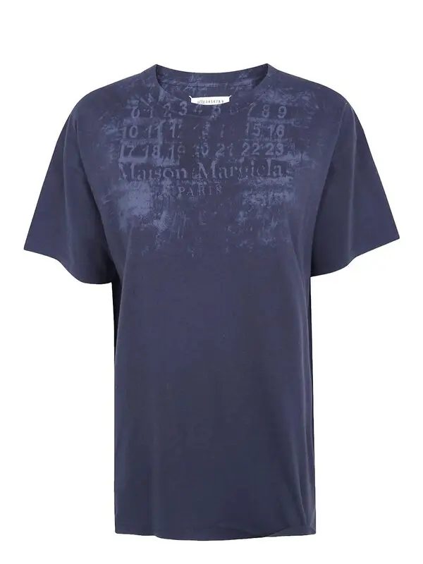 MAISON MARGIELA Cotton T-shirt With Numeric Logo And Dropped Shoulders - Black