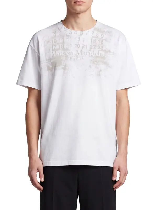 MAISON MARGIELA Cotton T-shirt With Numeric Logo And Dropped Shoulders - Ice