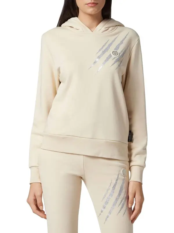 PLEIN SPORT Hexagon Logo Jersey Hoodie - Beige