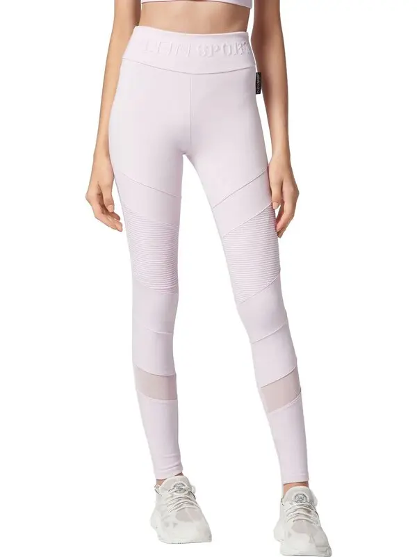 PLEIN SPORT High-waisted Stretch Technical Fabric Leggings With Mesh Inserts - Pink