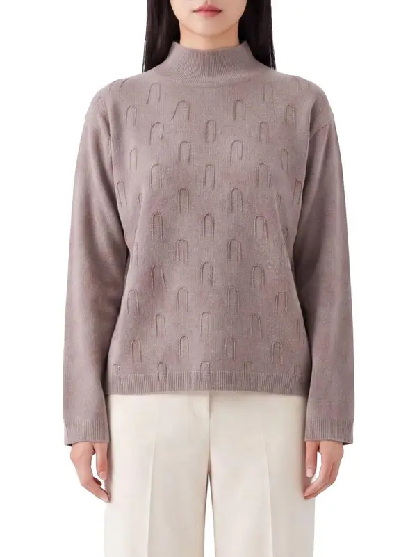 Fabiana Filippi Wool, Silk, And Cashmere Mock Neck Jumper With Jeweled Detail - Coffee