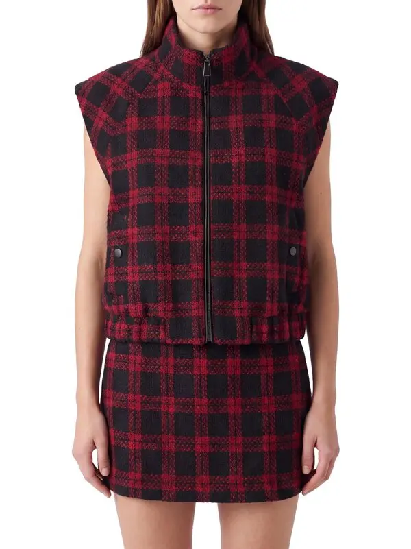 Pinko High Neck Tartan Wool Blend Vest - Black