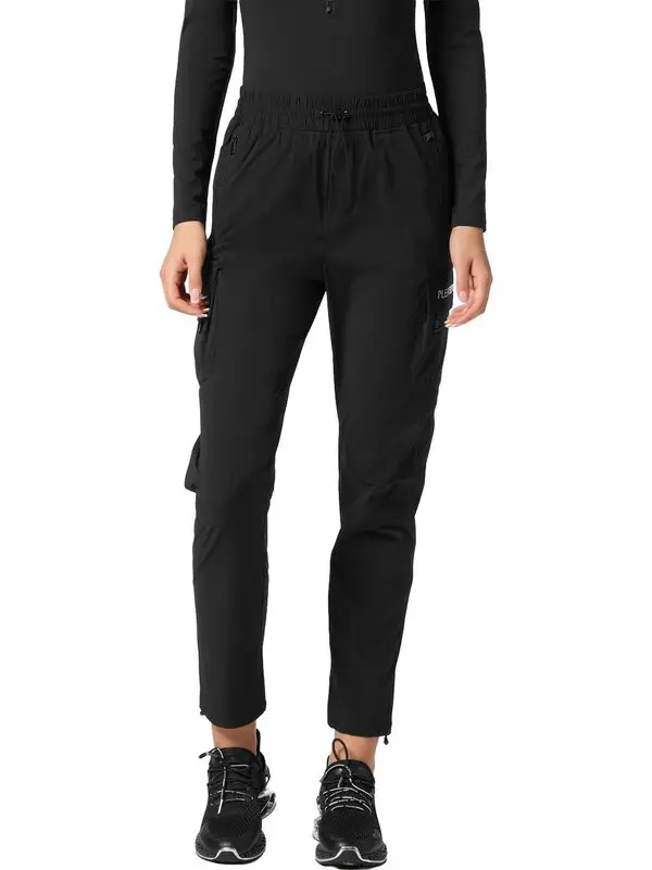 PLEIN SPORT High-waisted Slim Fit Technical Fabric Cargo Trousers - Black