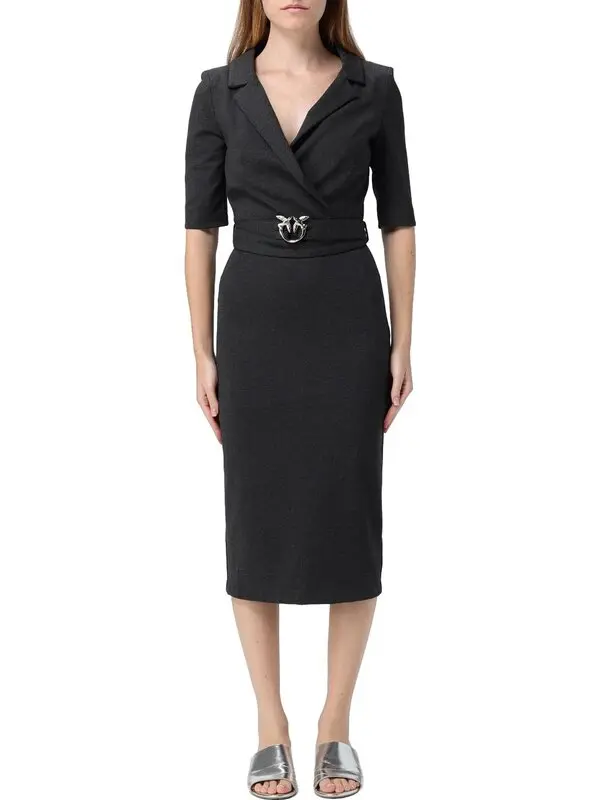 Pinko Arnebia Midi Wrap Dress With Logo Buckle Belt - Grey