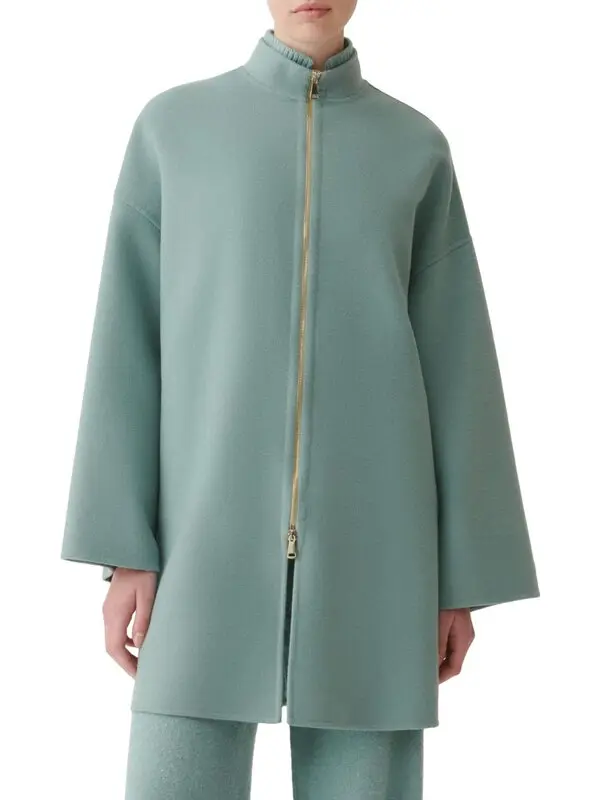 Fabiana Filippi Knee-length Single-breasted Coat In Virgin Wool With Zip Closure - Green