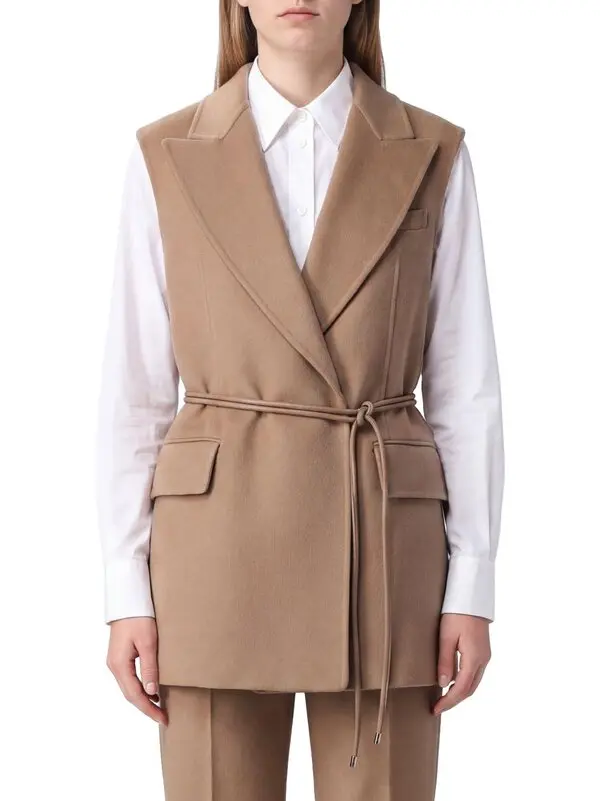 Sportmax Belted Pure Virgin Wool Robe Vest - Camel