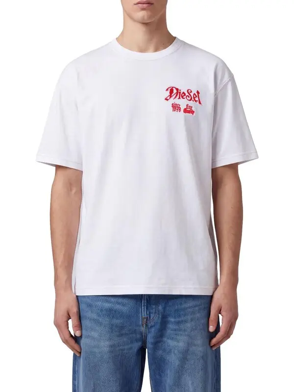 DIESEL® Relaxed Fit Cotton T-shirt With Graphic Print And Flocked Logo - White