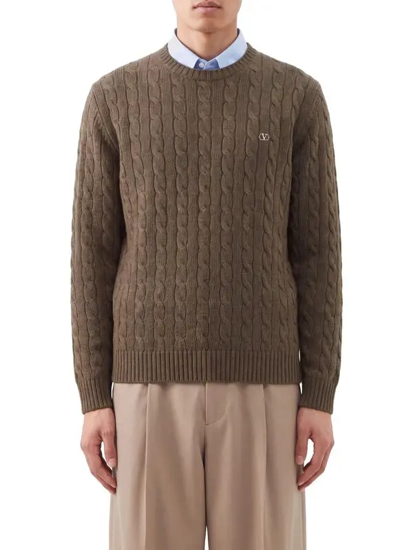 Valentino Garavani Vlogo Signature Pure Cashmere Crewneck Jumper - Brown