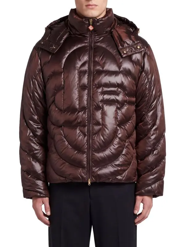 Casablanca Short Quilted Nylon Down Jacket With Detachable Hood - Brown