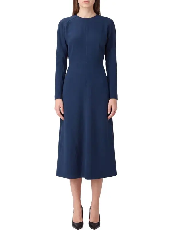 Victoria Beckham Dolman Midi Dress In Viscose Blend With Long Sleeves - Blue