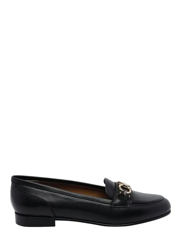 FERRAGAMO Bax Smooth Calfskin Loafers With Gancini Ornament - Black