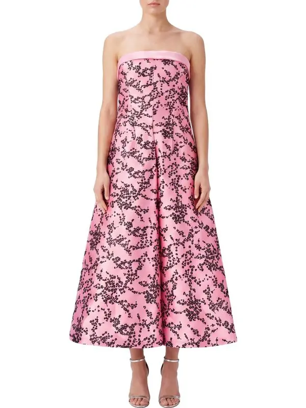 Alberta Ferretti Floral Silk Midi Evening Dress With Ruffles And Bare Shoulders - Multicolor