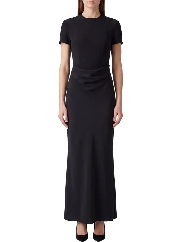 ROTATE BY BIRGER CHRISTENSEN Short-sleeved Sheath Midi Dress In Recycled Polyester Crêpe - Black