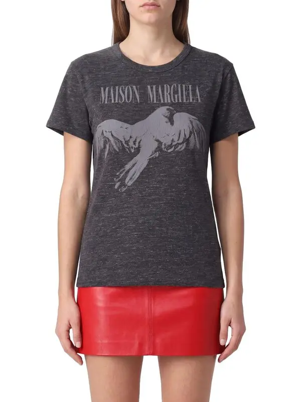 MAISON MARGIELA Slim Fit Cotton T-shirt With Contrasting Front Graphic Print - Grey
