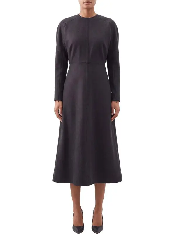 Victoria Beckham Dolman Midi Dress In Virgin Wool With Long Sleeves - Grey