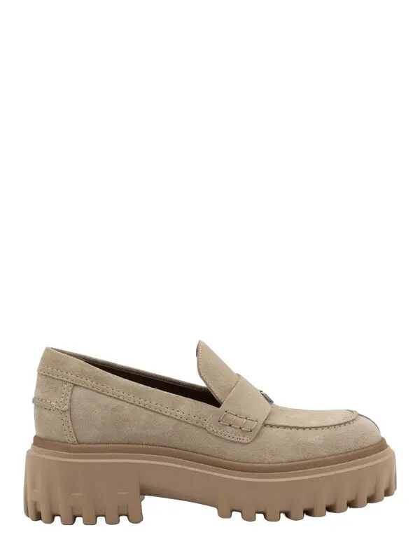 Hogan Suede Penny Loafers With Metal H Logo - Beige