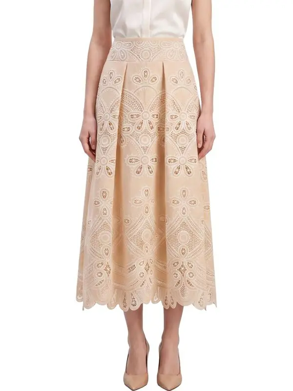 Elie Saab Broderie Anglaise A-line Midi Skirt - White