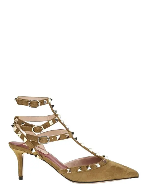 Valentino Garavani Rockstud Suede T-strap Slingback Pumps - Beige