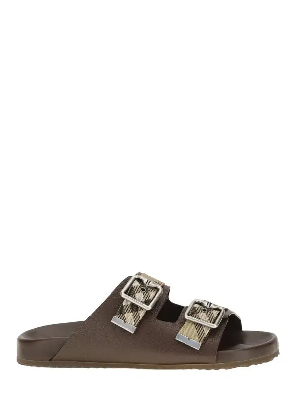 Burberry Urchin Leather Flat Sandals With Vintage Check Straps - Brown