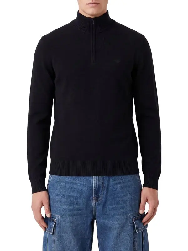 Emporio Armani Cotton Half-zip Polo Neck Jumper - Black