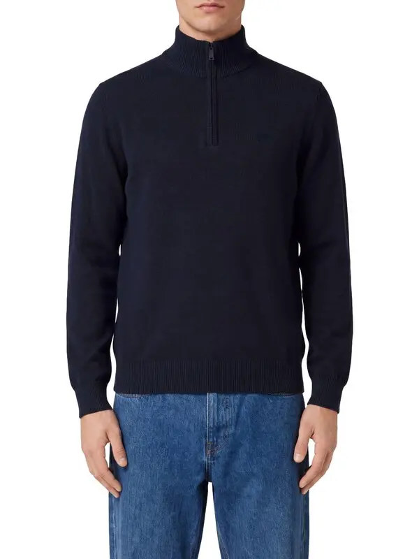 Emporio Armani Cotton Half-zip Polo Neck Jumper - Blue