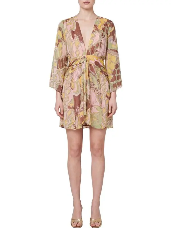 Rixo Abstract Print Lamé Mini Dress - Green