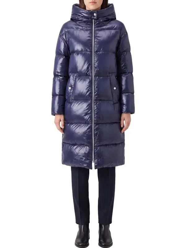 Herno Long Waterproof Quilted Nylon Down Coat With Hood - Black