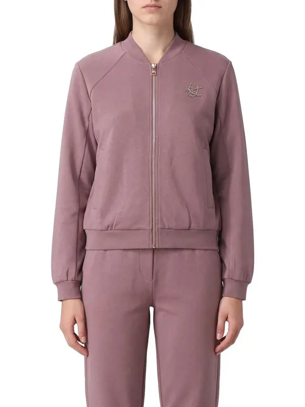 Liu Jo Zip-up Sweatshirt With Rhinestone Logo - Pink