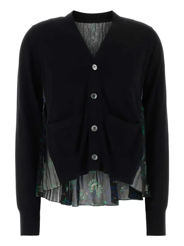 Sacai Cotton And Organza Cardigan - Black