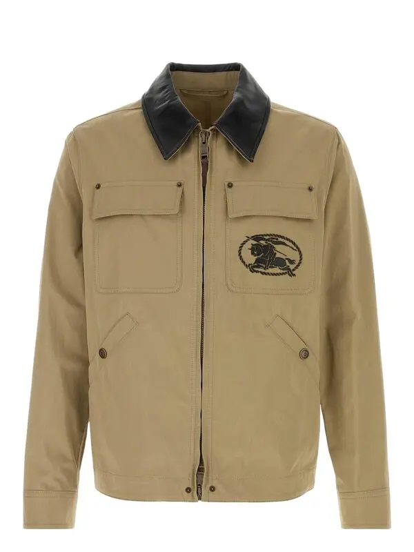 Burberry Cappuccino Cotton Jacket With Leather Collar - Brown