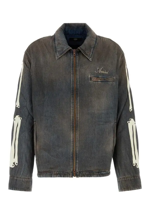 Amiri Denim Trucker Jacket With Bone Appliqu - Blue