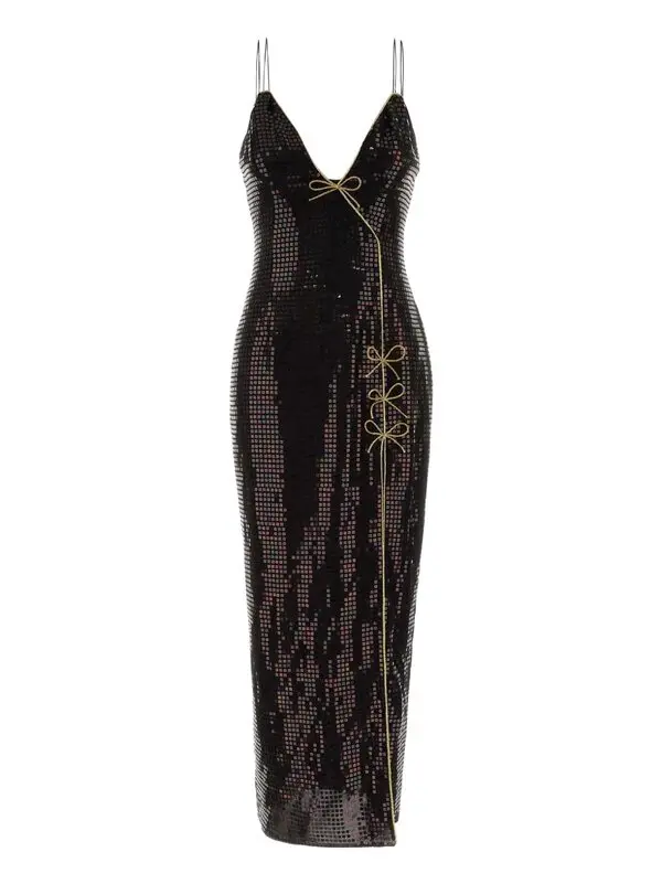 Alessandra Rich Embellished Stretch Silk Dress - Black