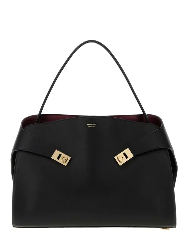FERRAGAMO Leather Large Hug Soft Shoulder Bag - Black