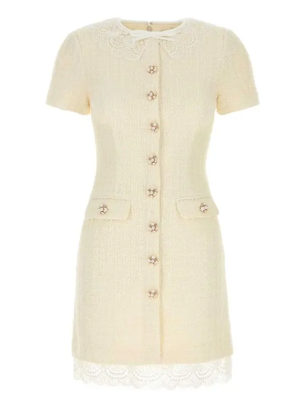 SELF-PORTRAIT Ivory Boucle Mini Dress - White