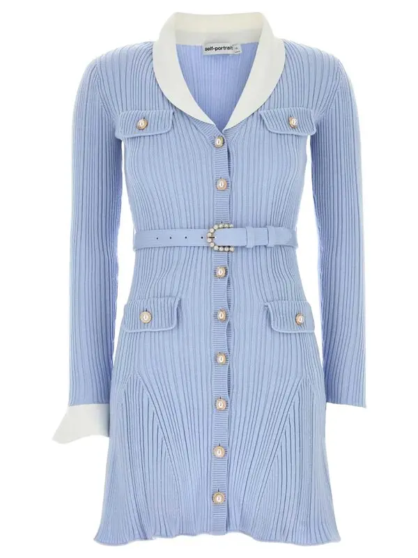 SELF-PORTRAIT Powder Knit Mini Dress - Blue