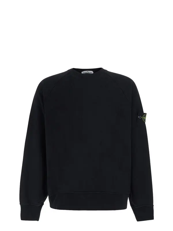 Stone Island Crew Neck Sweatshirt With Long Sleeves In Organic Cotton For - Black