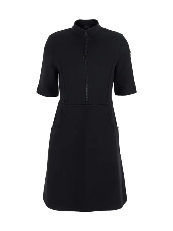 Moncler Black Dress With Logo Patch Applied On The Sleeve In Cotton Blend - Multicolor