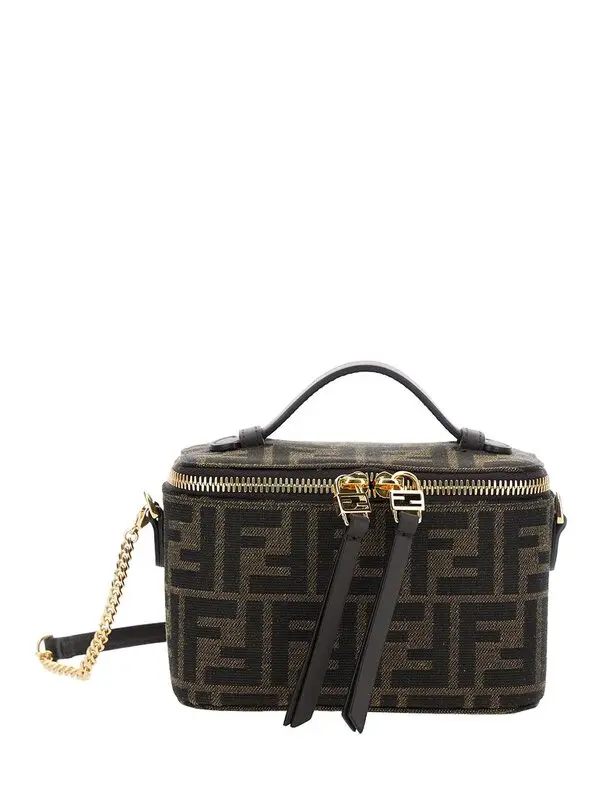 Fendi Handbag 'vanity Bag' With Ff Motif In Relief In Brown Fabric - Multicolor