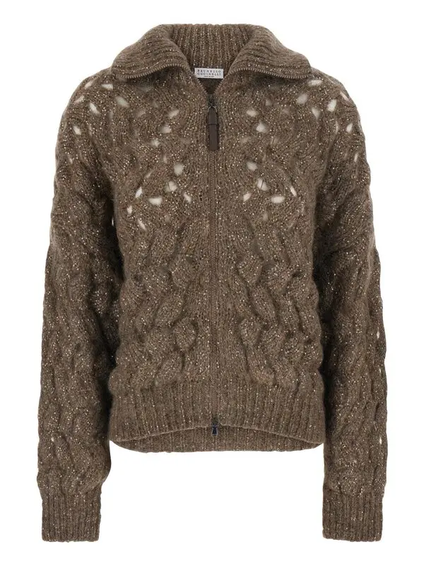 Brunello Cucinelli Mohair Zip Intreccio Cardigan - Multicolor