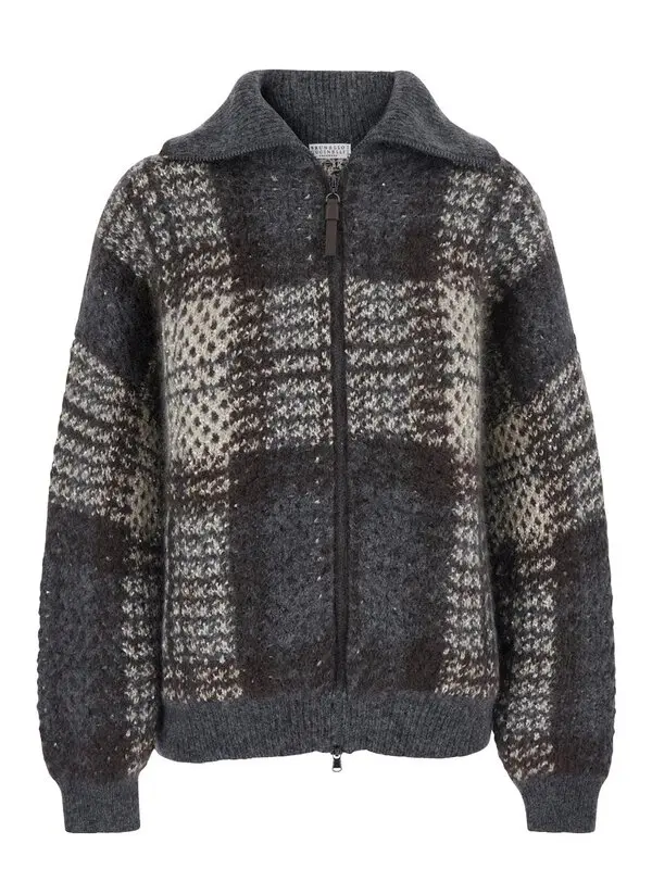 Brunello Cucinelli Knit Bomber Jacket With Front Zip Closure - Multicolor