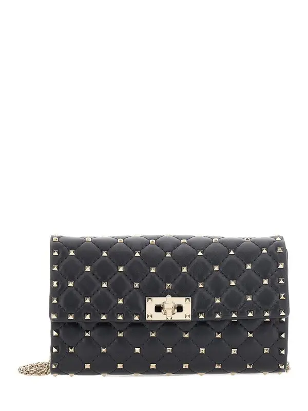 Valentino Garavani Rockstud Spike Nappa Shoulder Bag With Platinum Studs - Black