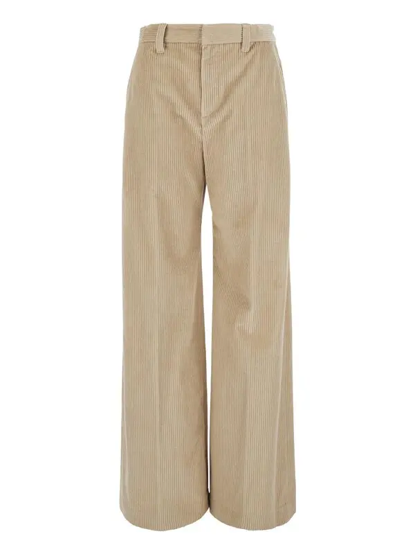 Brunello Cucinelli Corduroy' Pants With Elastic Waist And Side Pockets In White Cotton - Multicolor