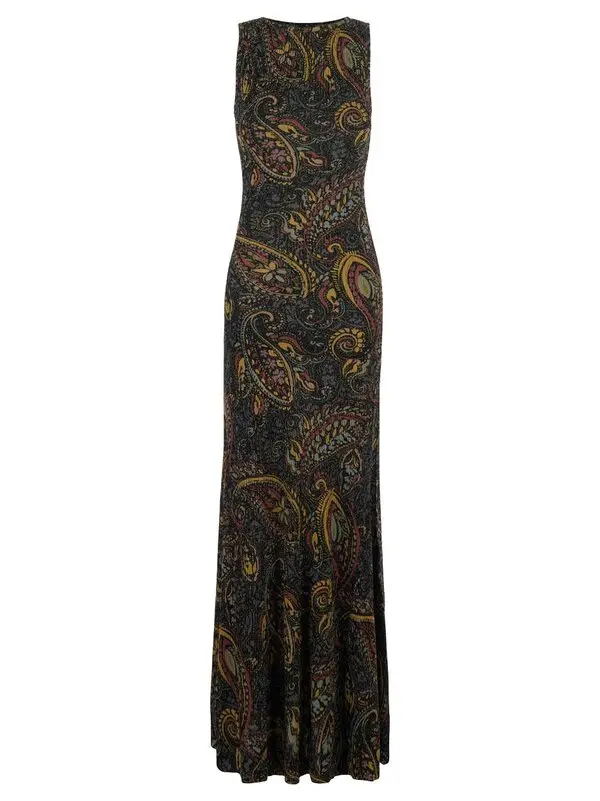 Etro Sleeveless Round Neck Long Dress With All-over Embroidery - Multicolor