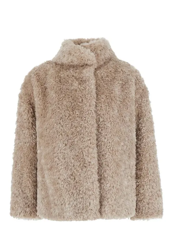 Herno Faux Fur Coat With Pockets And High Collar Beige - Multicolor
