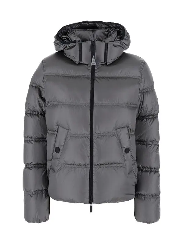 Moncler Sensation' Gray Down Jacket With Hood And Logo Patch On The Sleeve In Tech Fabric For - Multicolor