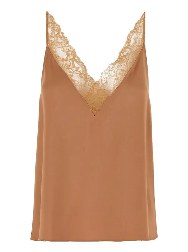 FORTE_FORTE Sleeveless V-neck Top With Lace Trim - Multicolor